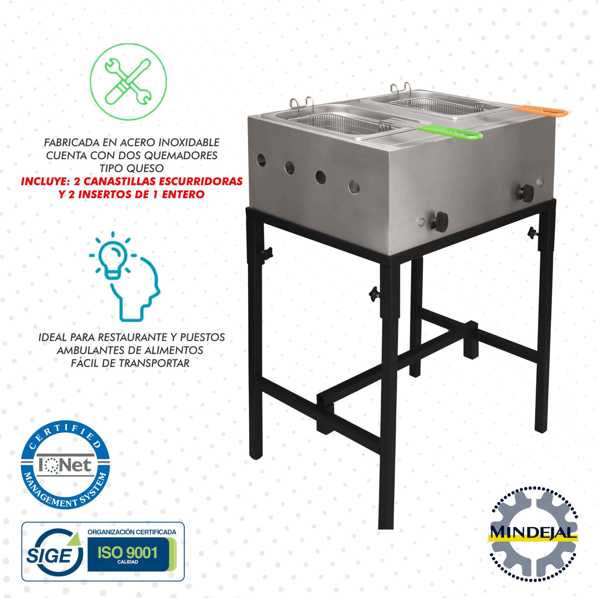 Freidora Industrial Doble a Gas LP 9 Litros Acero Inoxidable - Mindejal ...